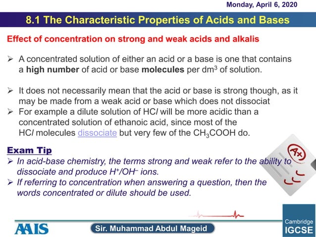 8.1 the characteristic properties of acids and bases | PPSX