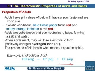 8.1 the characteristic properties of acids and bases | PPSX