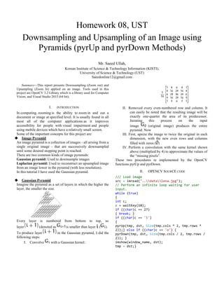 downsampling and upsampling of an image using pyramids (pyr up and ...
