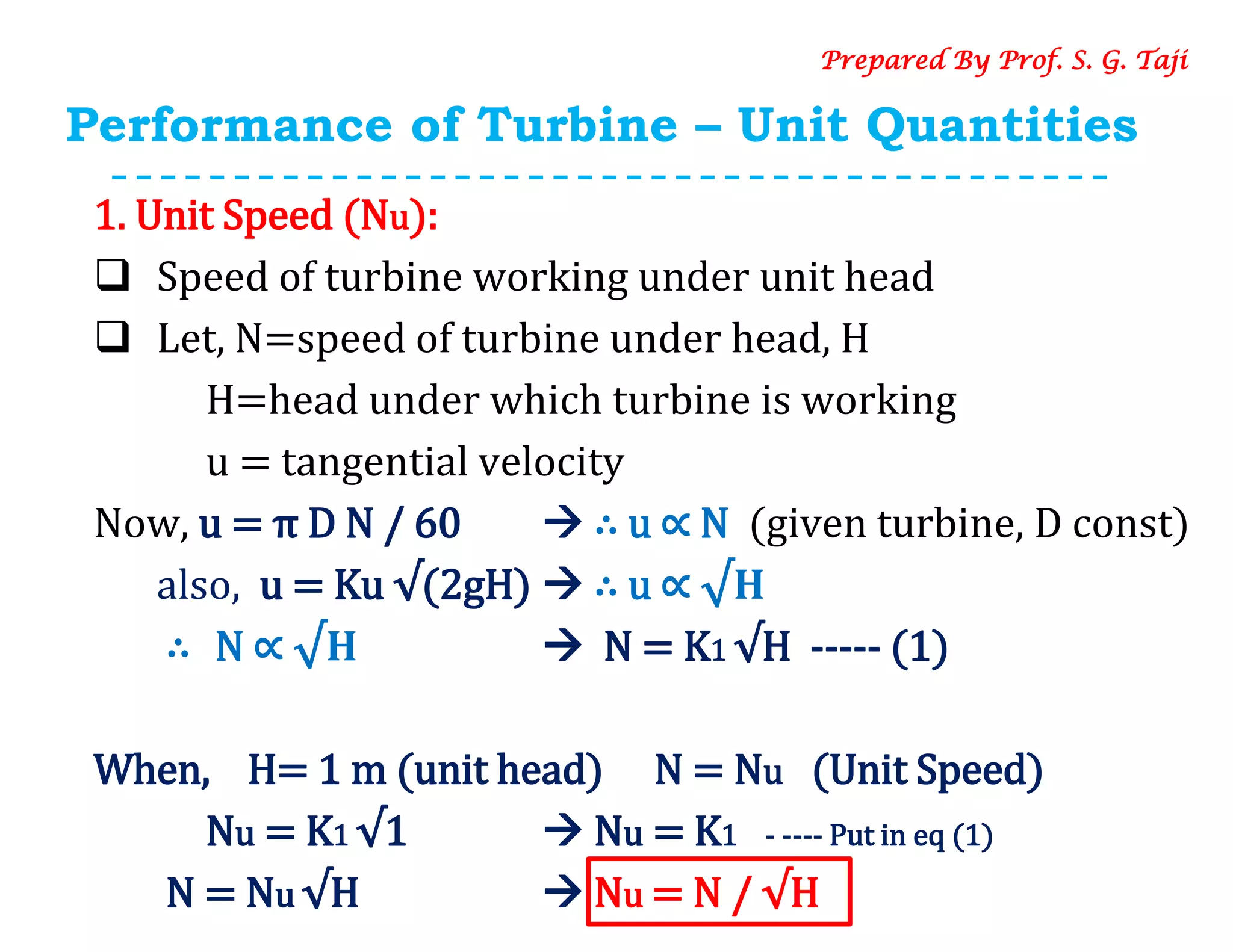 Unit Quantities of Turbine | Fluid Mechanics | PDF
