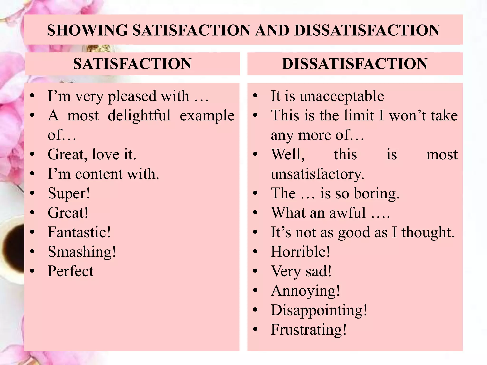 LANGUAGE FUNCTION: SHOWING SATISFACTION AND DISSATISFACTION | PPT