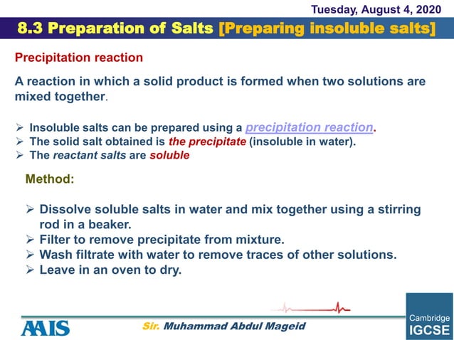 8.3 preparation of salts | PDF | Chemistry | Science