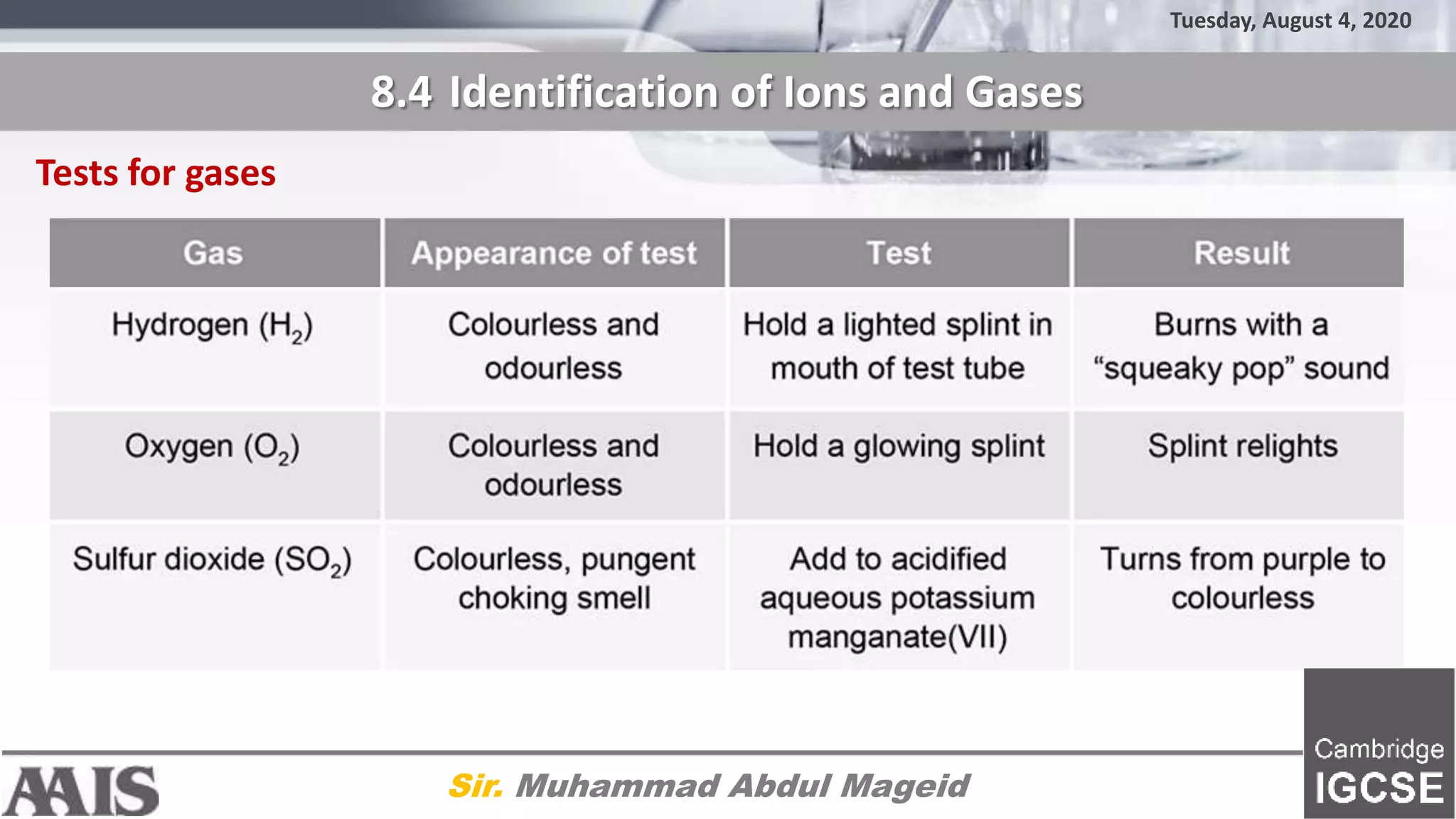 8.4 identification of ions and gases | PPTX