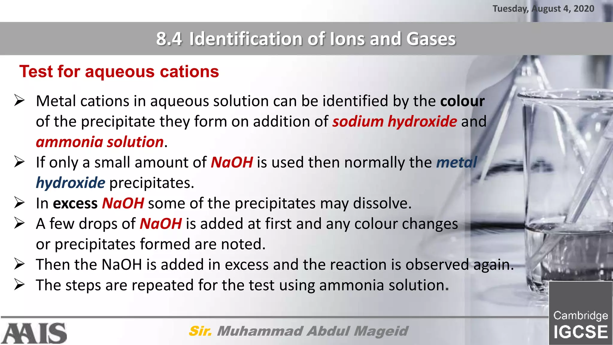 8.4 identification of ions and gases | PPTX