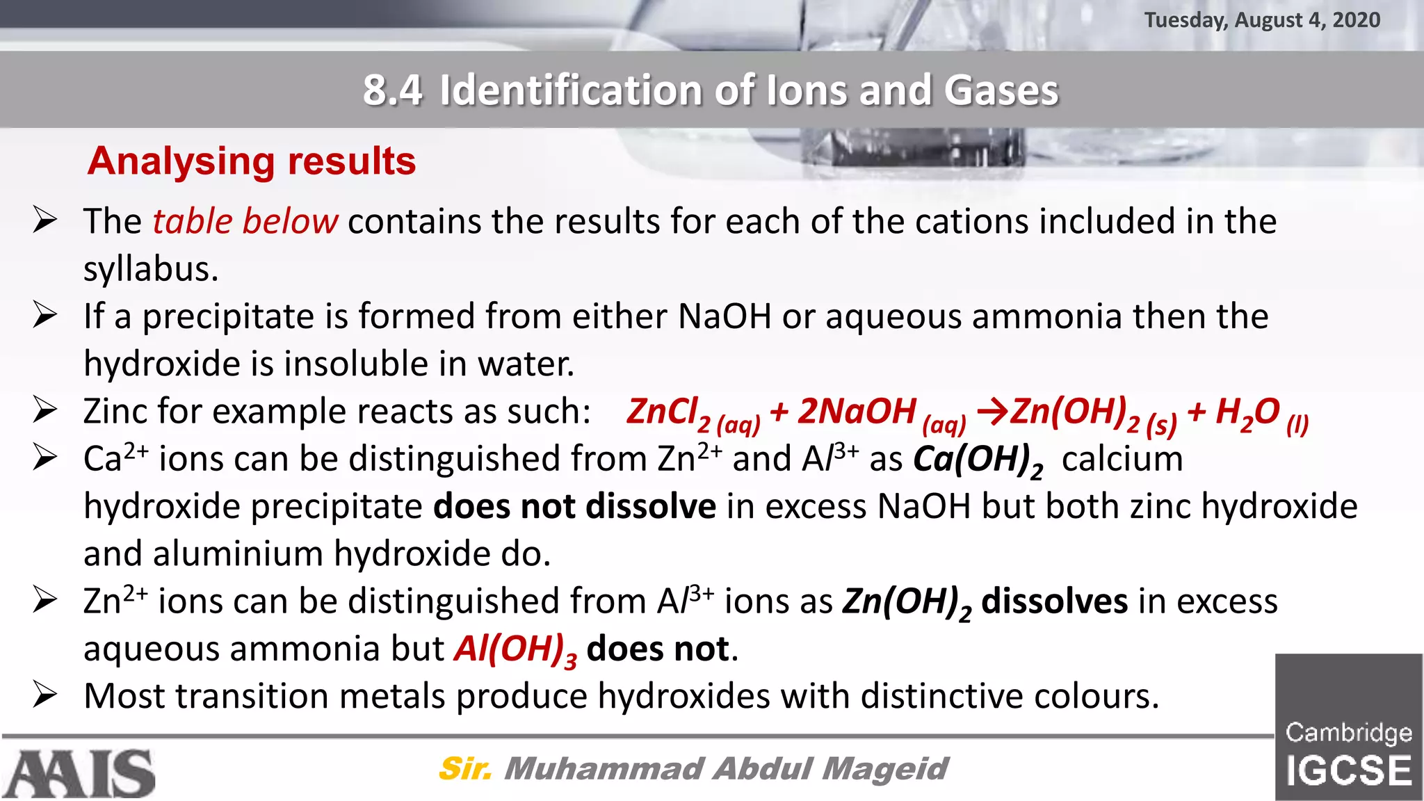 8.4 identification of ions and gases | PPTX