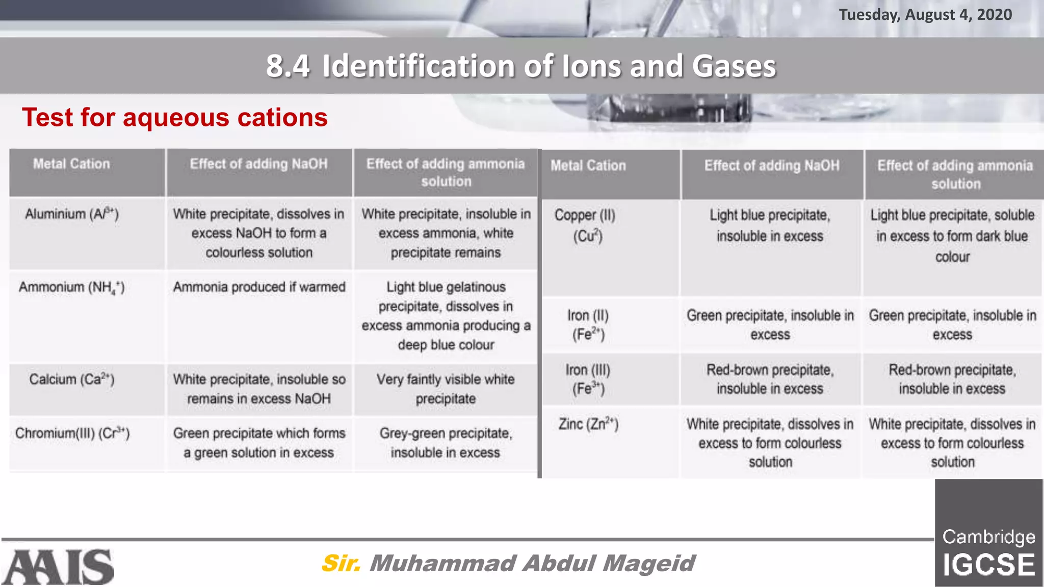 8.4 identification of ions and gases | PPTX