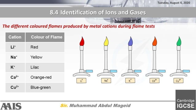 8.4 identification of ions and gases | PPTX