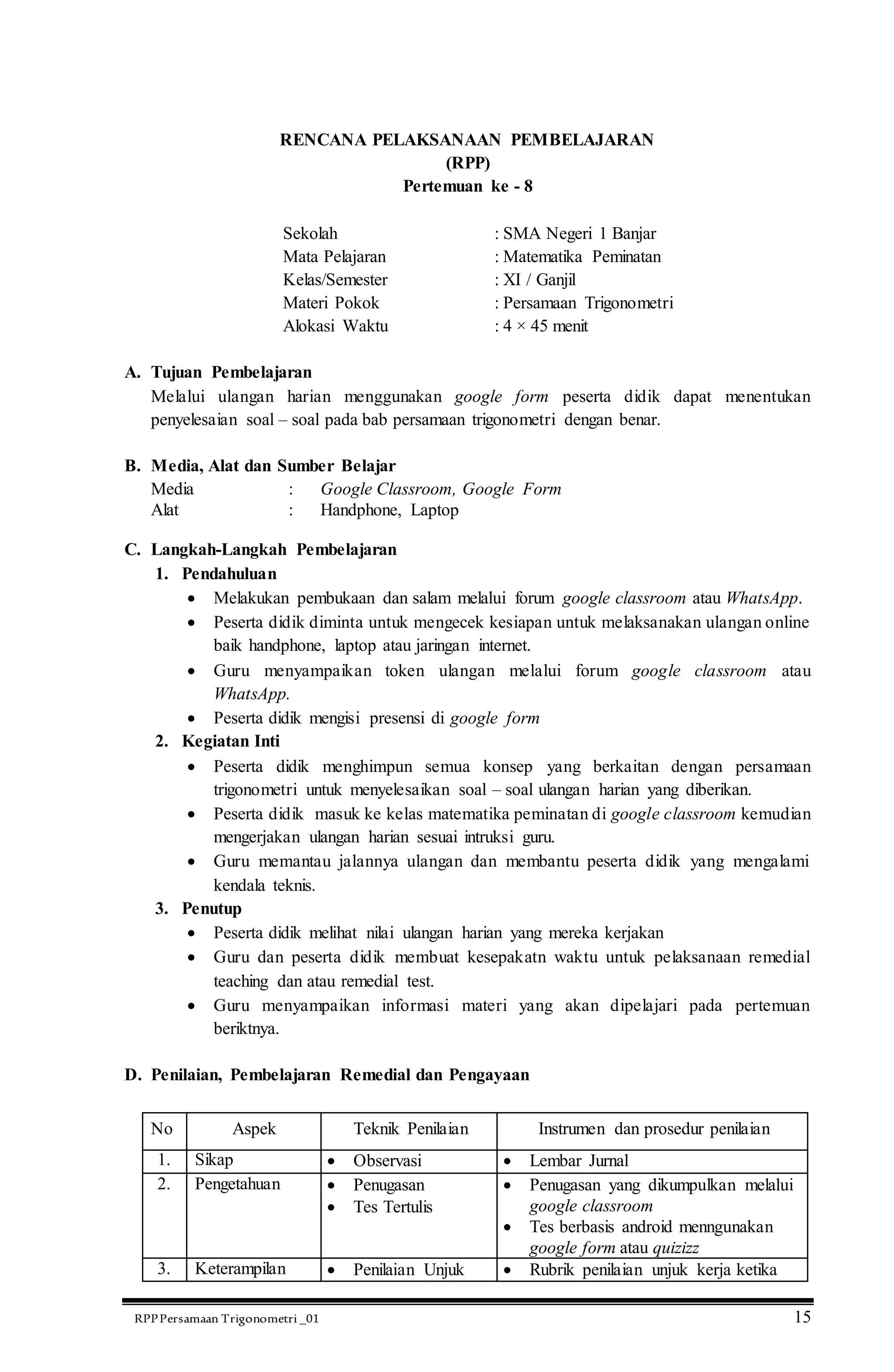8. rpp bab 1 persamaan trigonometri | DOCX