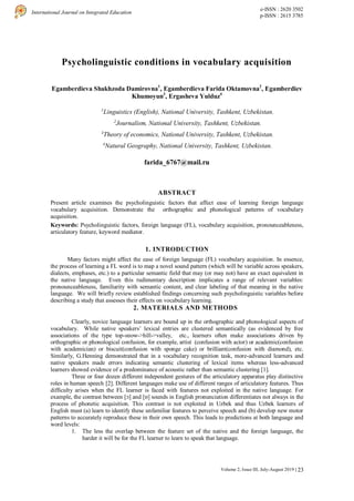 Psycholinguistic conditions in vocabulary acquisition | PDF