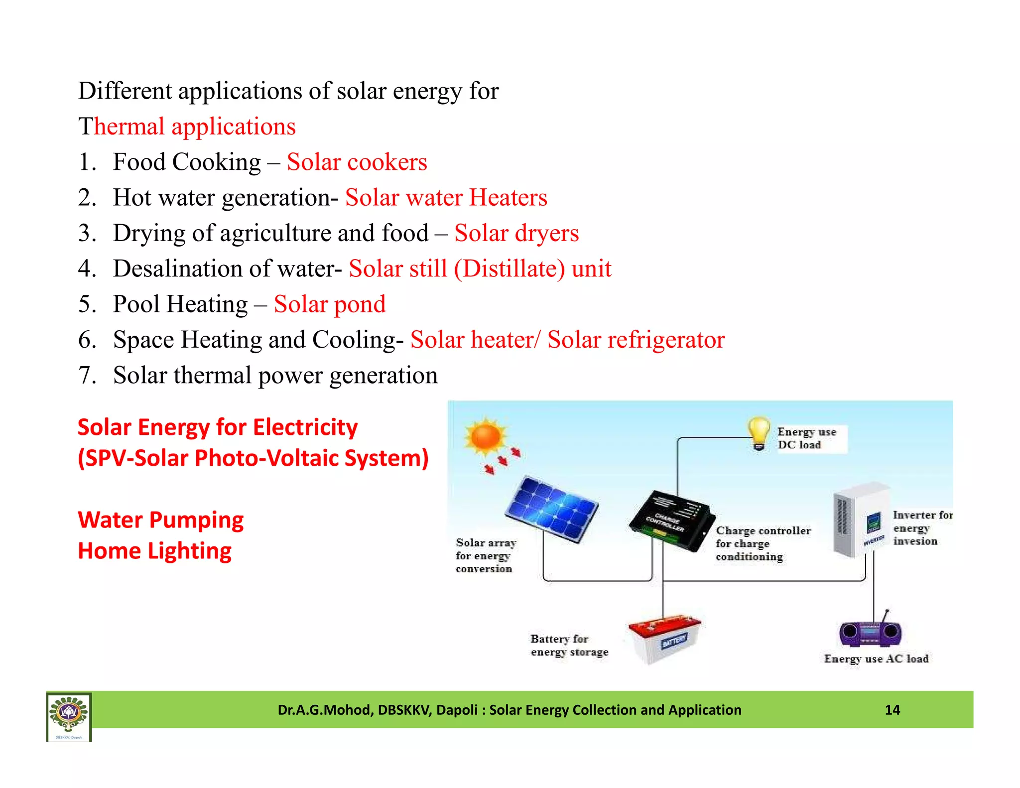 solar energy collection and applications | PDF