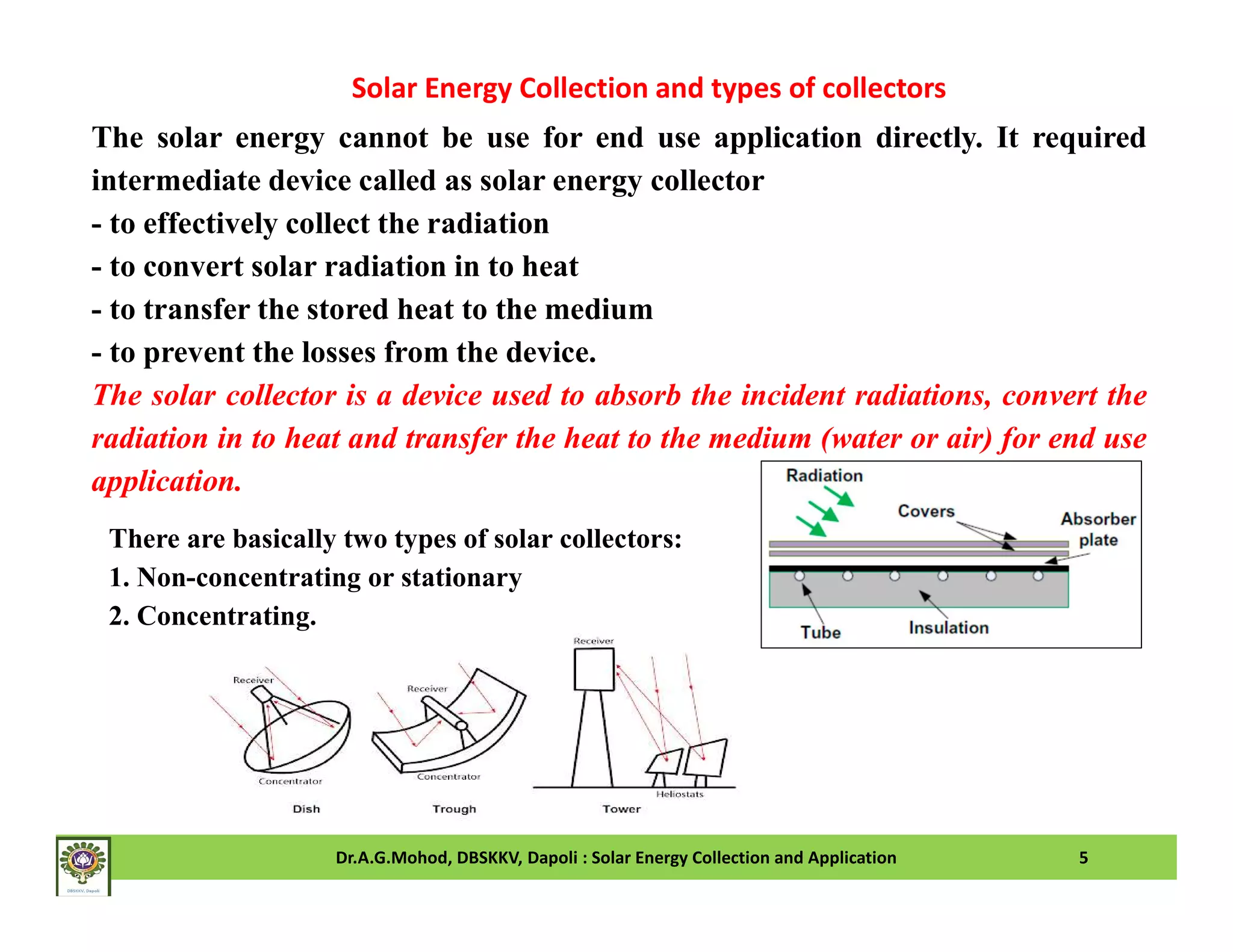 solar energy collection and applications | PDF