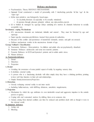 Defense mechanism | DOCX | Mental Health | Diseases and Conditions
