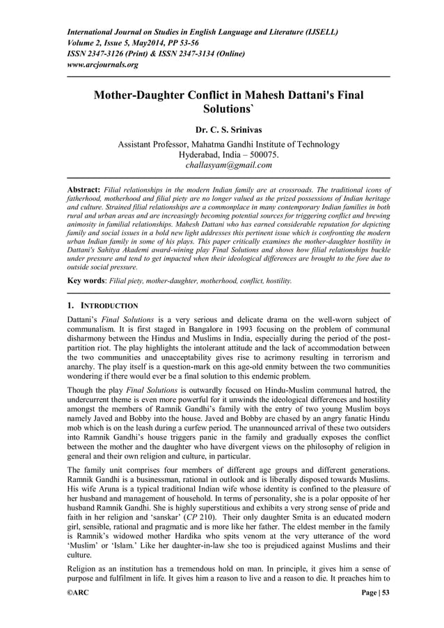 Mother daughter conflict in final solution play | PDF