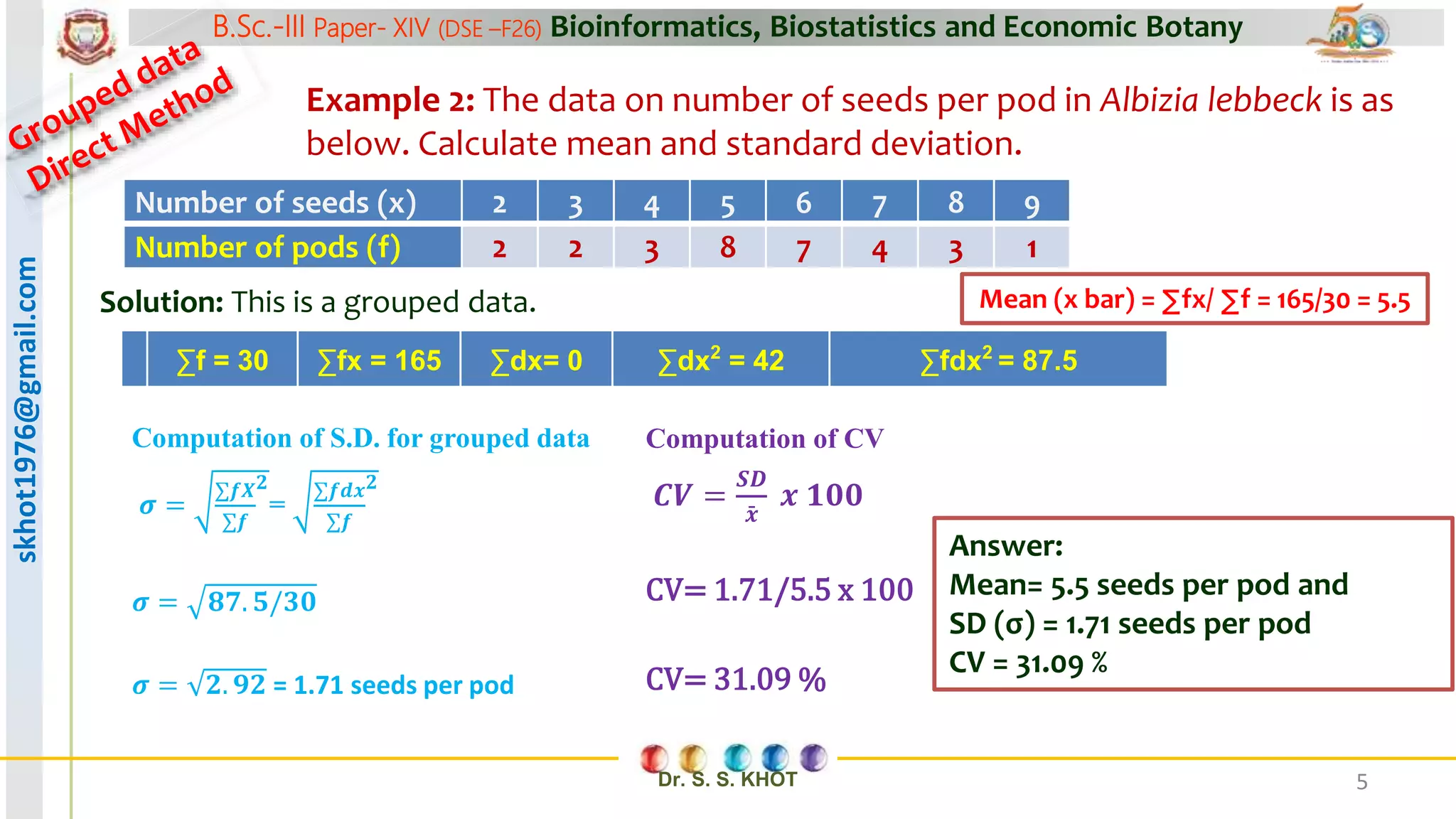 8 Biostatistics Standard Deviation And Coefficient Of Variation For Grouped Data Pptx
