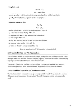 Pile foundation -Types, Advantages & Load Carrying Capacity | PDF