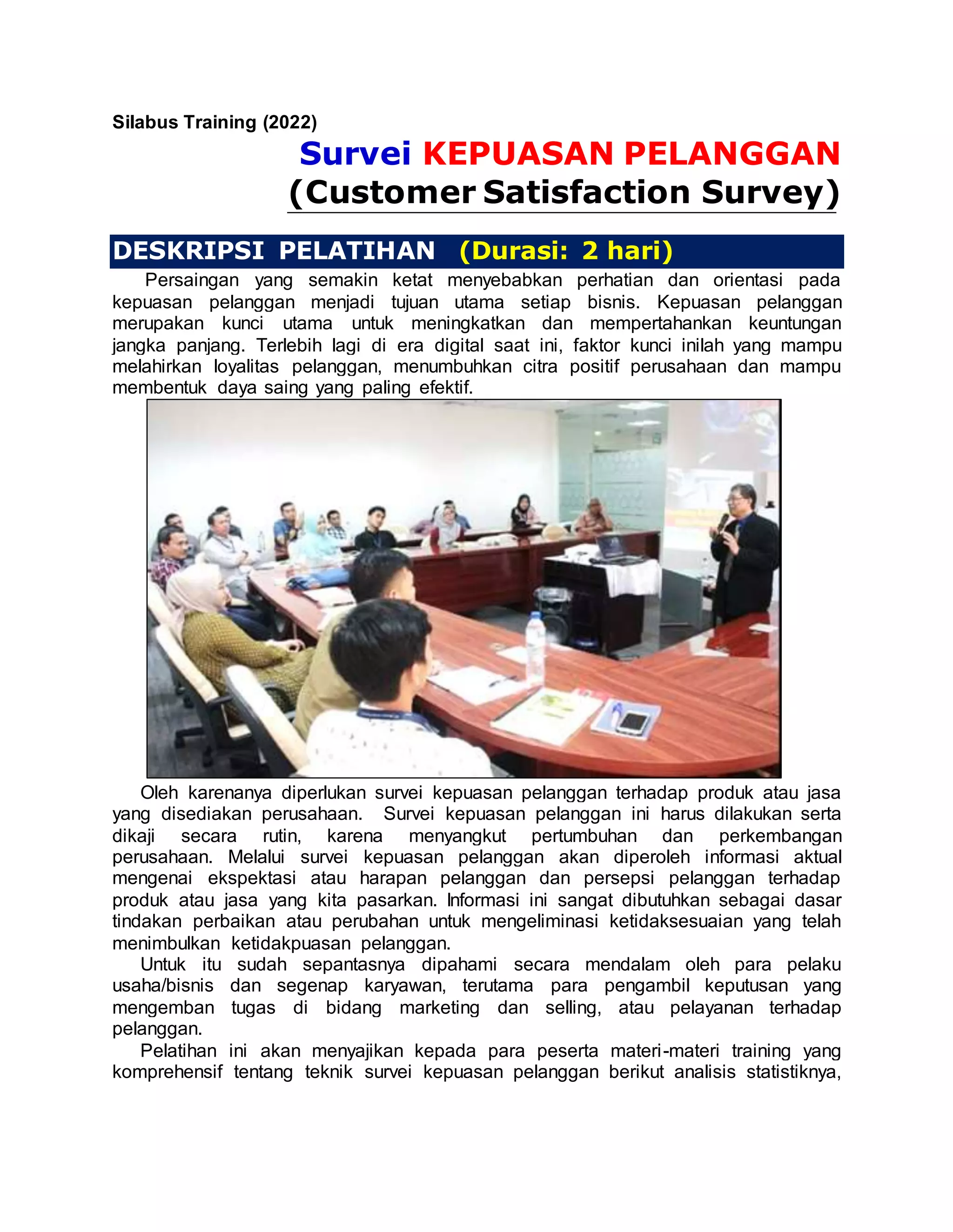 (2022) Silabus Training "Effective CUSTOMER SATISFACTION SURVEY (Survei Kepuasan Pelanggan)" | PDF