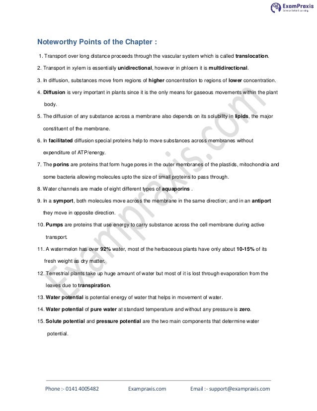 Transportation in Plants | Xylem Transport in Plants - ExamPraxis | PDF
