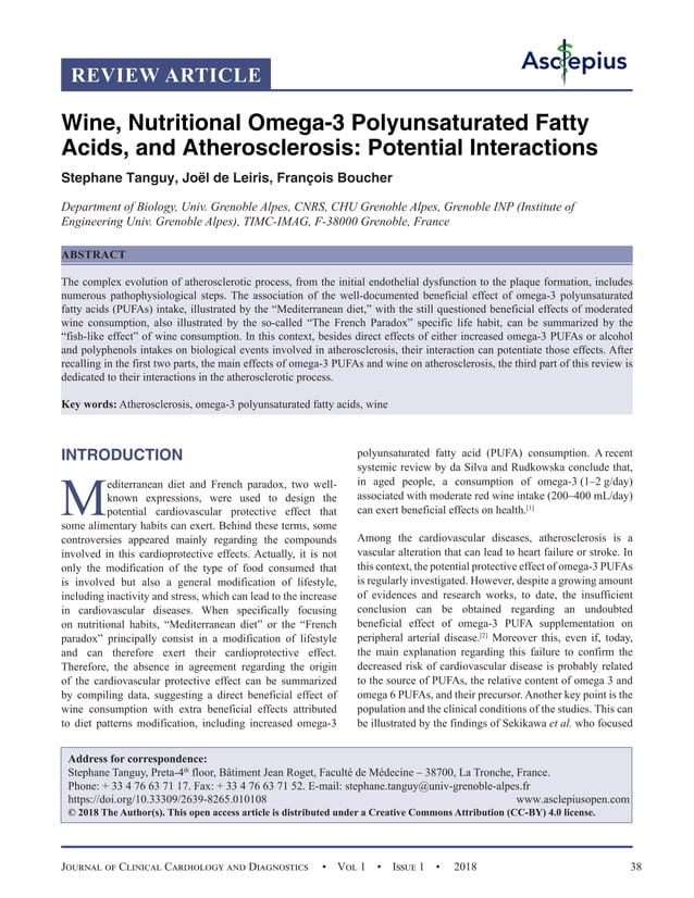 Wine, Nutritional Omega-3 Polyunsaturated Fatty Acids, and Atherosclerosis: Potential Interactions
