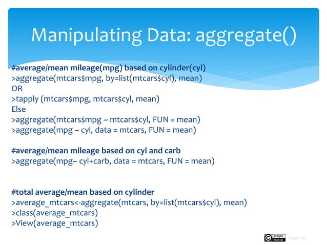 Manipulating Data using base R package | PPT