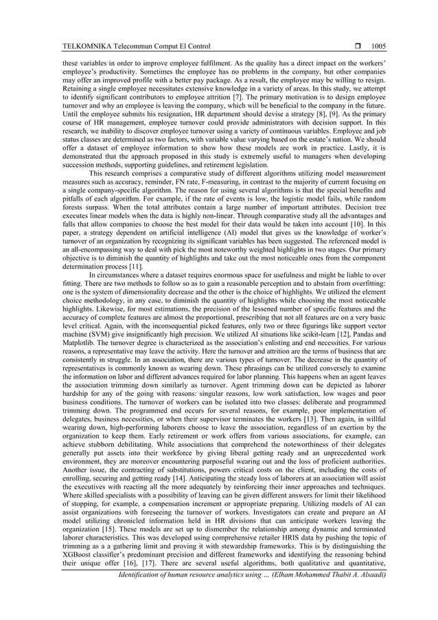 Identification of human resource analytics using machine learning algorithms | PDF