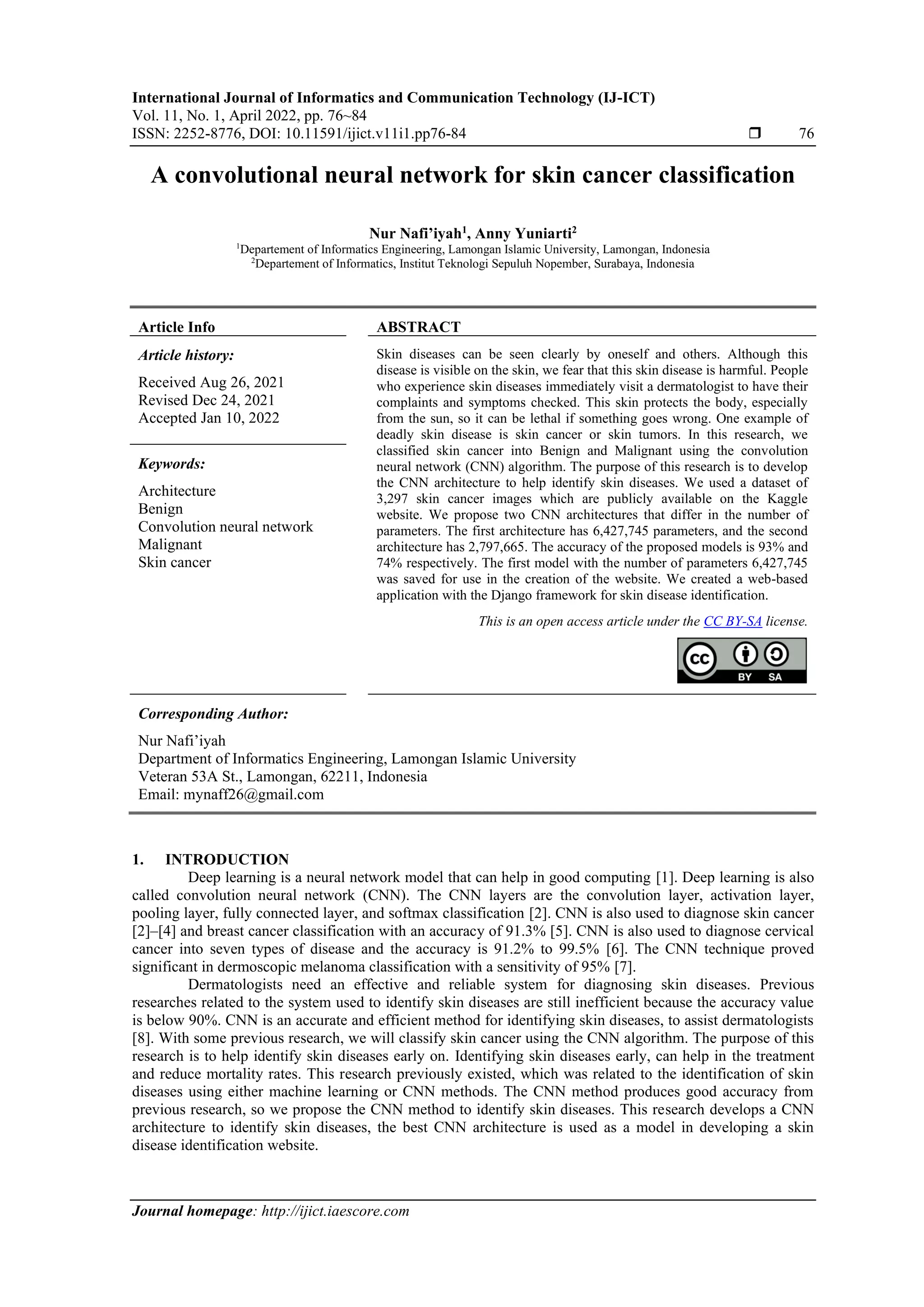 A convolutional neural network for skin cancer classification | PDF