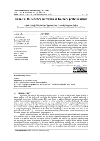 Impact of the society’s perception on teachers’ professionalism | PDF