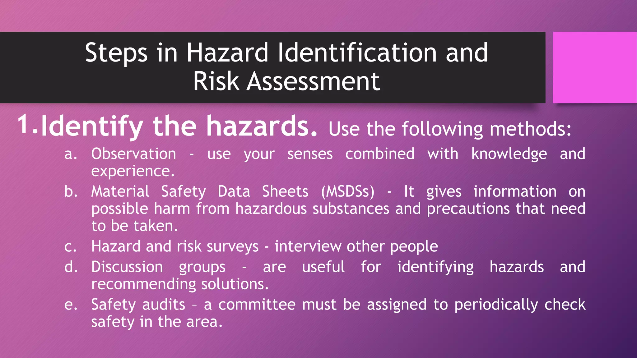 Hazard: Its Impact, Identification and Risk Assessment | PPTX