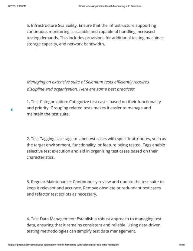 Continuous Application Health Monitoring with Selenium for Real-time Feedback | PDF