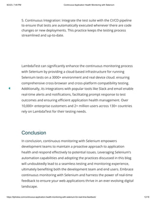 Continuous Application Health Monitoring with Selenium for Real-time Feedback | PDF | Web ...