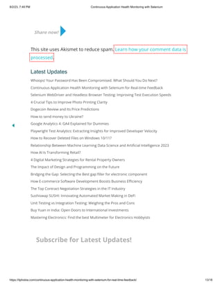 Continuous Application Health Monitoring with Selenium for Real-time Feedback | PDF | Web ...