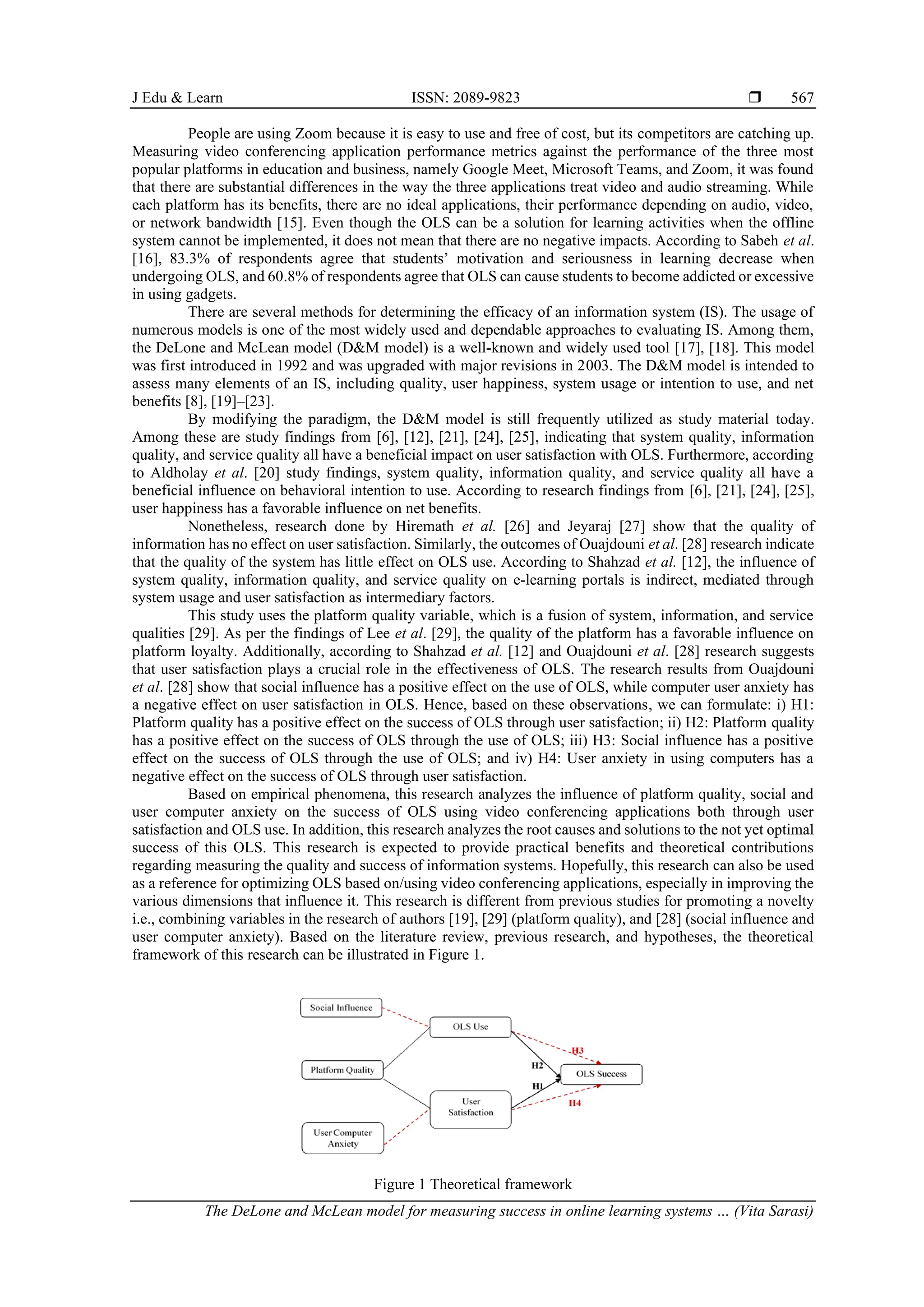 The DeLone and McLean model for measuring success in online learning systems: Indonesian ...