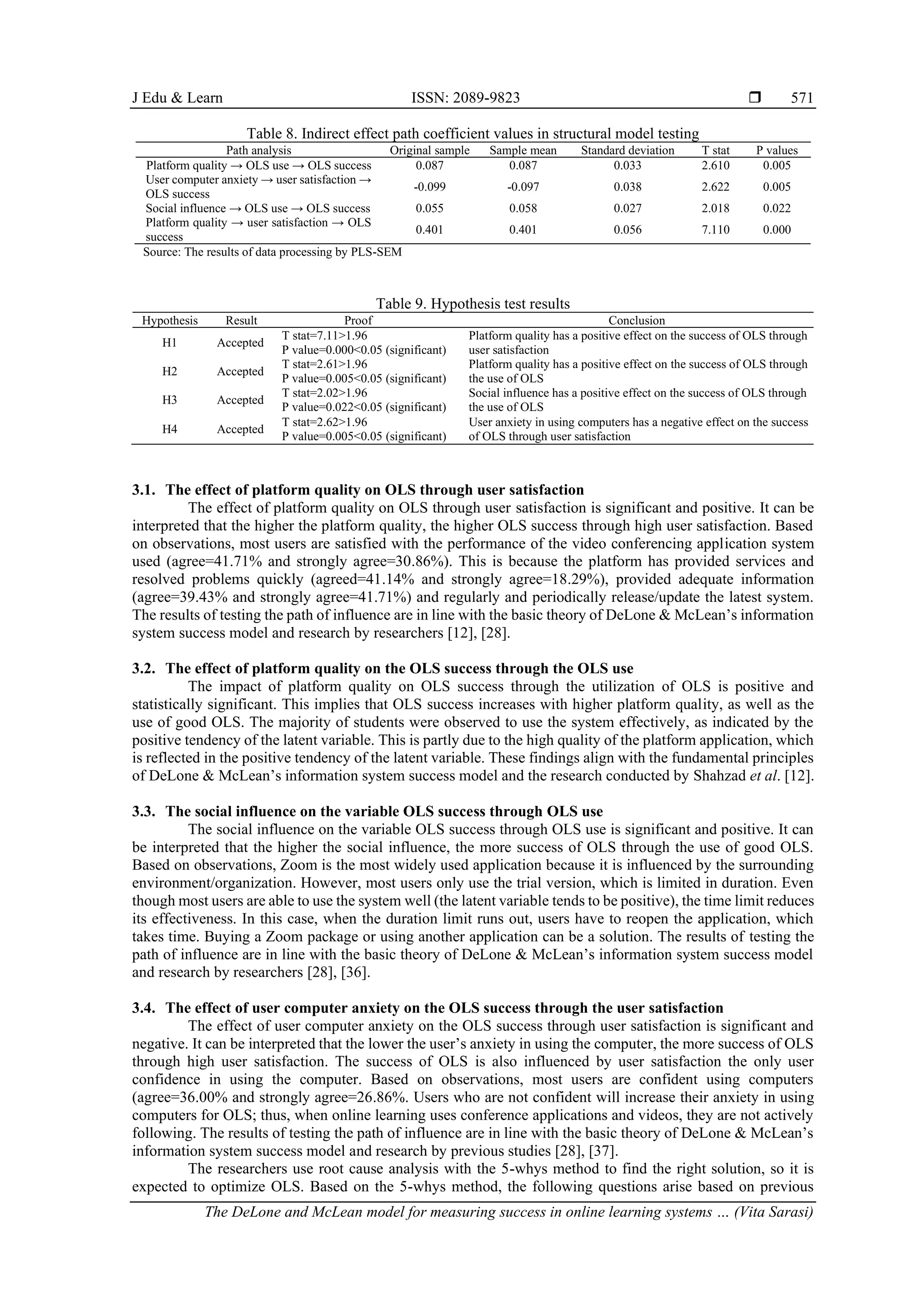 The DeLone and McLean model for measuring success in online learning ...