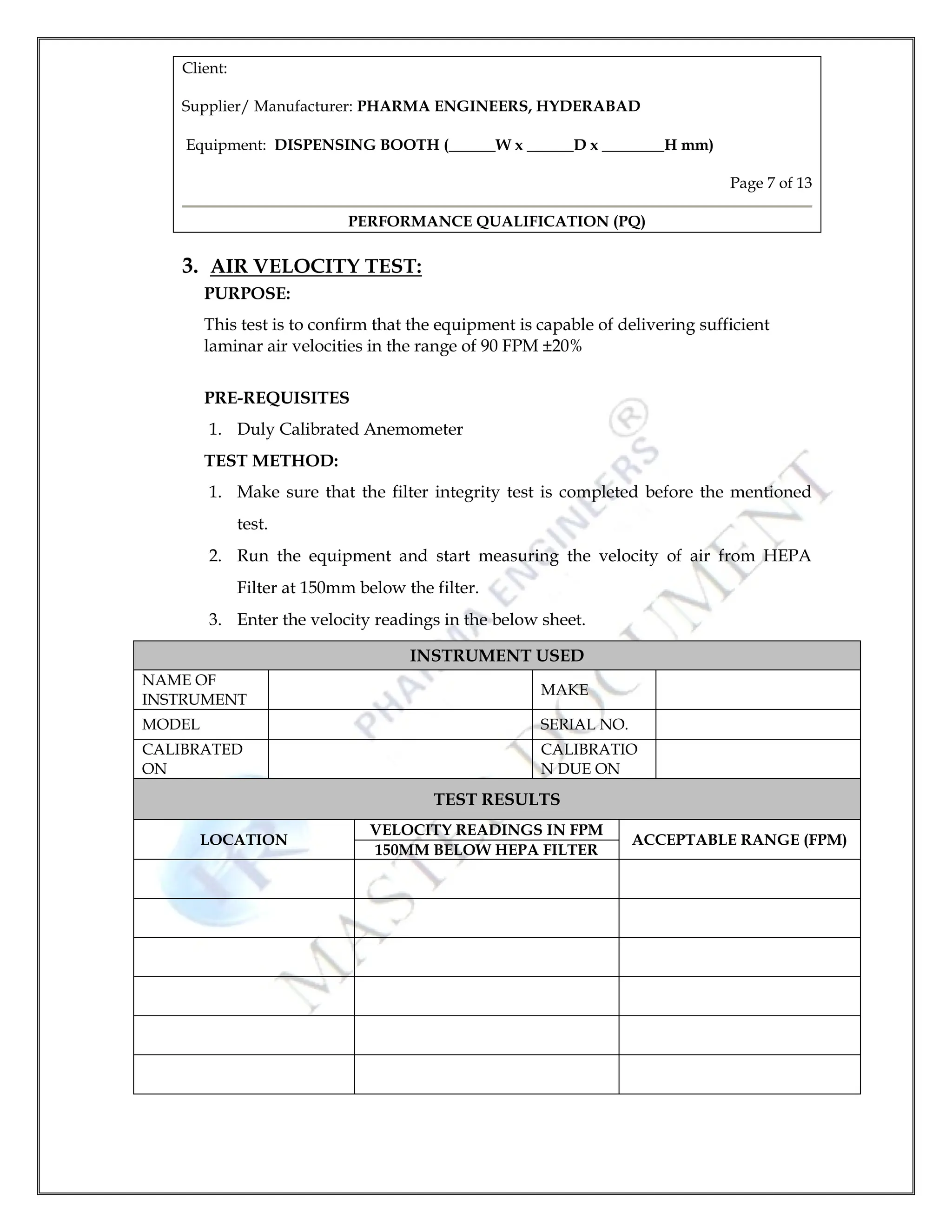 8.4 PERFORMANCE QUALIFICATION PROTOCOL FOR DISPENSING BOOTH (1).pdf