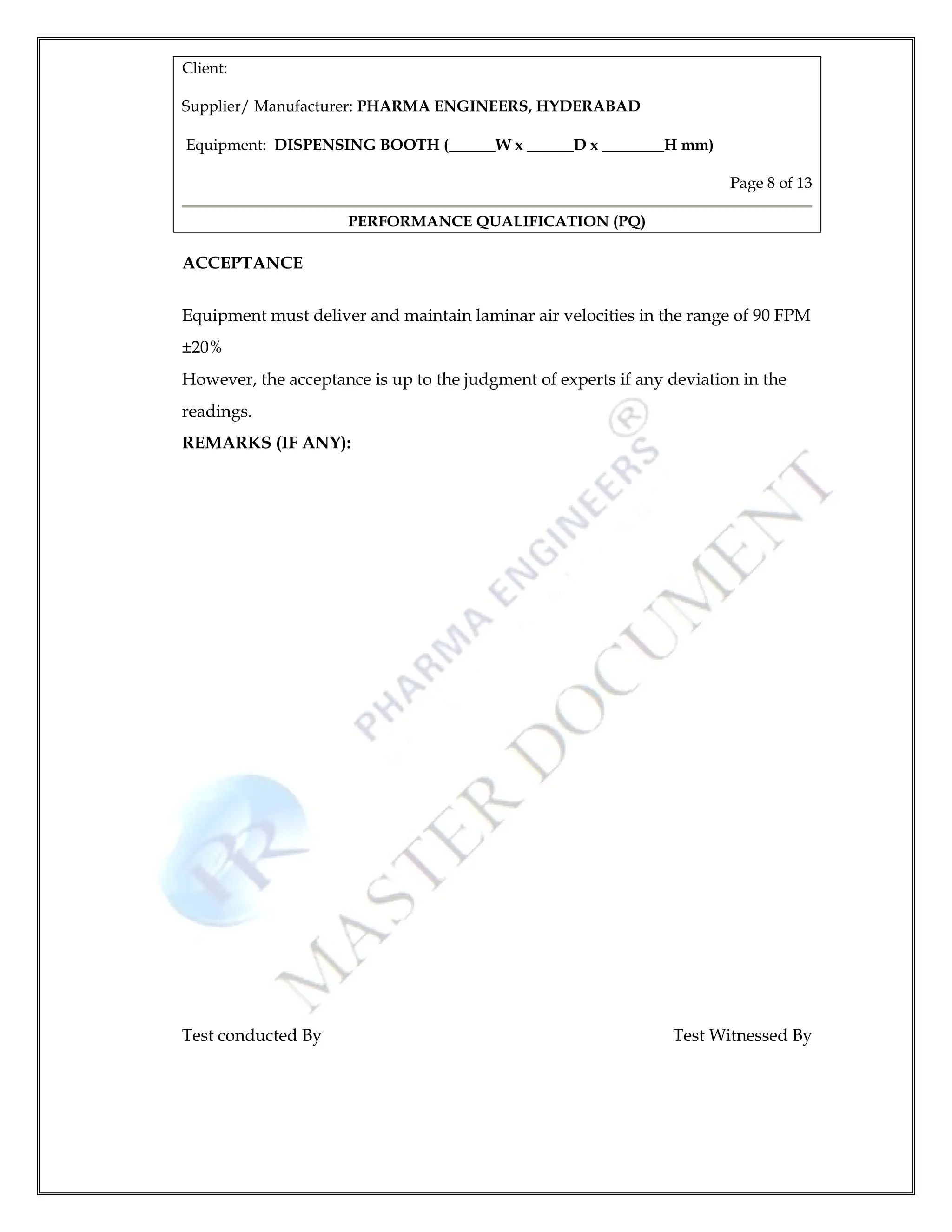 8.4 PERFORMANCE QUALIFICATION PROTOCOL FOR DISPENSING BOOTH (1).pdf