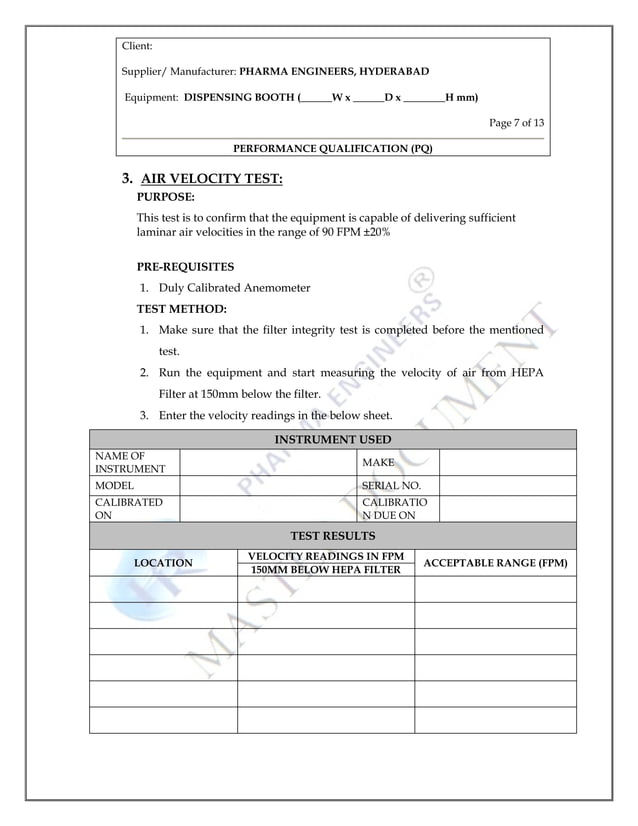 8.4 PERFORMANCE QUALIFICATION PROTOCOL FOR DISPENSING BOOTH (1).pdf