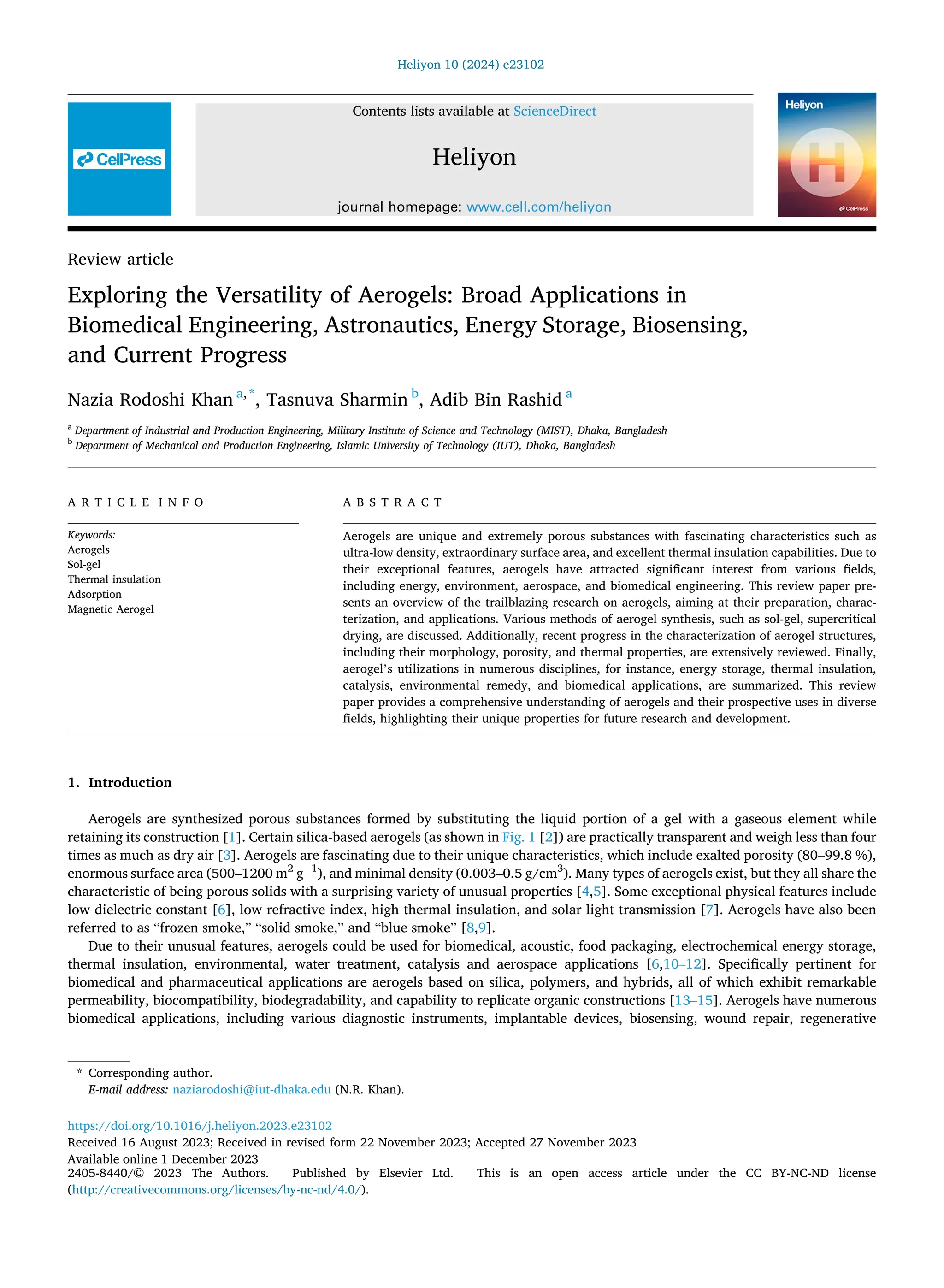 Exploring the Versatility of Aerogels: Broad Applications in Biomedical ...