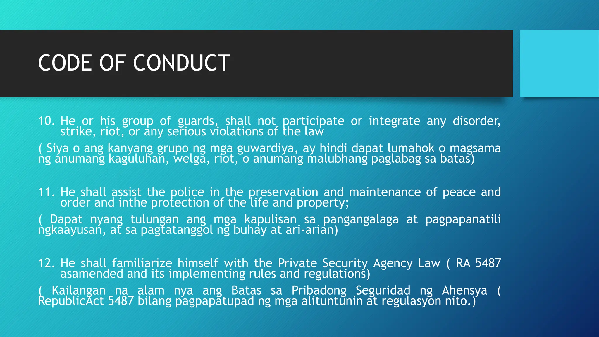 8. SECURITY GUARD CREED, CODE OF CONDUCT, COPE.pptx