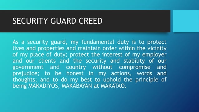 8. SECURITY GUARD CREED, CODE OF CONDUCT, COPE.pptx | Crime & Harmful ...