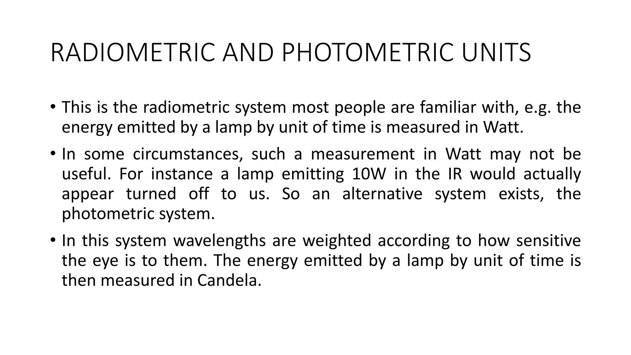 Photometry and Radiometry in optics and optometry | PPTX