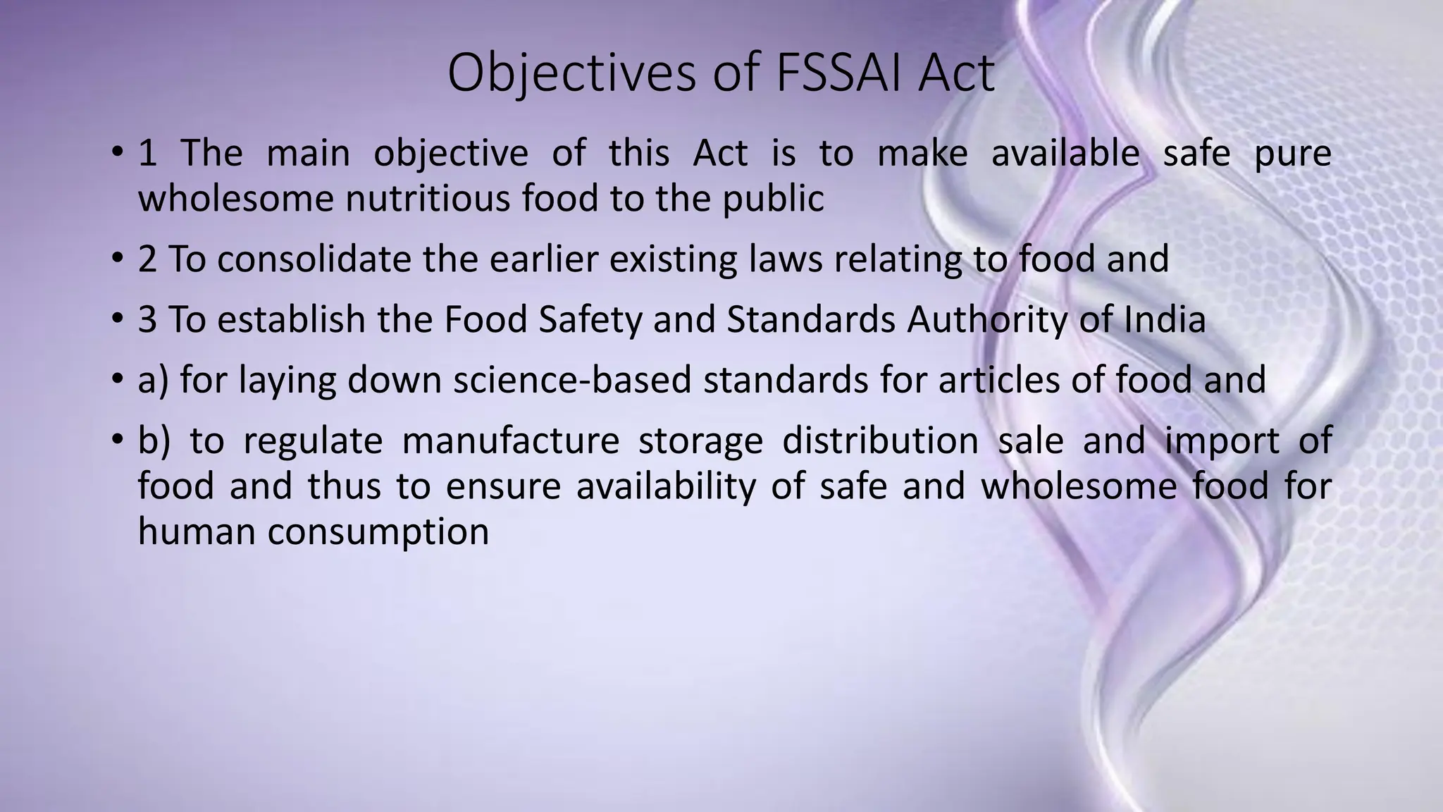FSSAI act, Food safety act, Food safety and standards act 2006, Rules and regulations | PDF