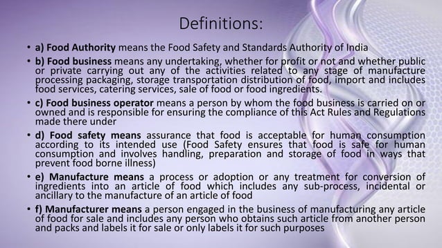 FSSAI act, Food safety act, Food safety and standards act 2006, Rules ...
