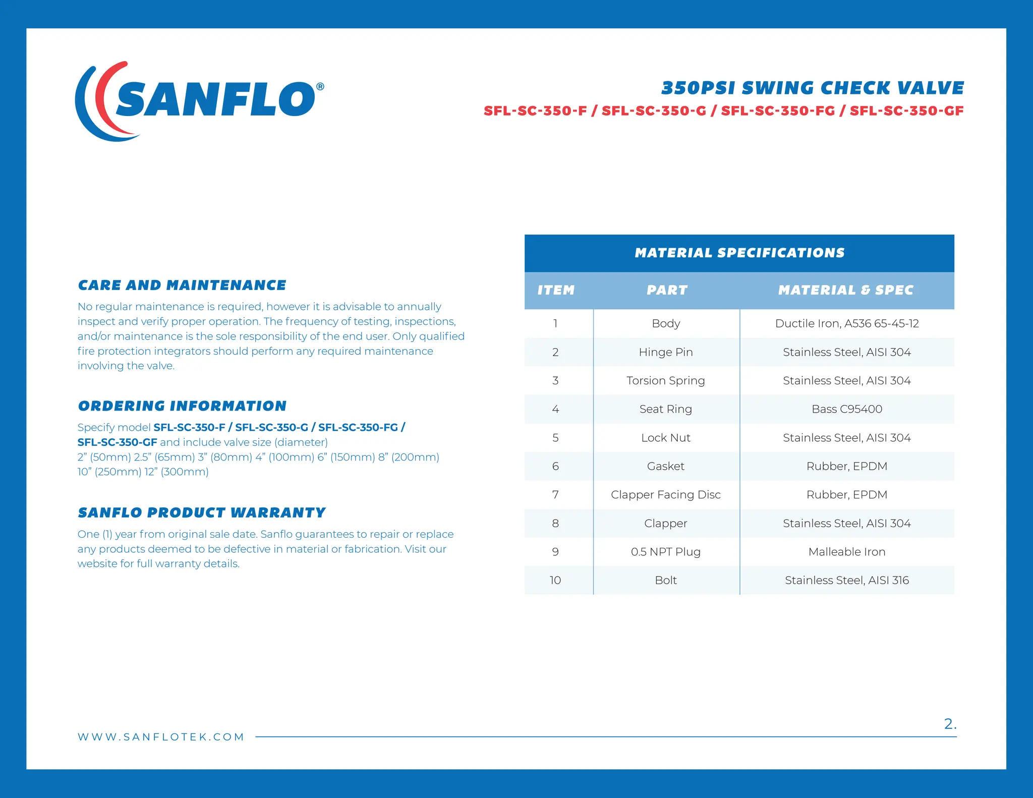 Válvula check Swing ranurada marca sanflo | PDF