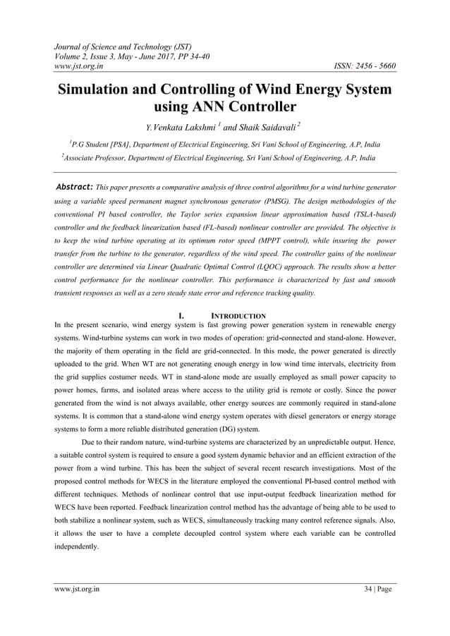 Simulation And Controlling Of Wind Energy System Using Ann Controller Pdf