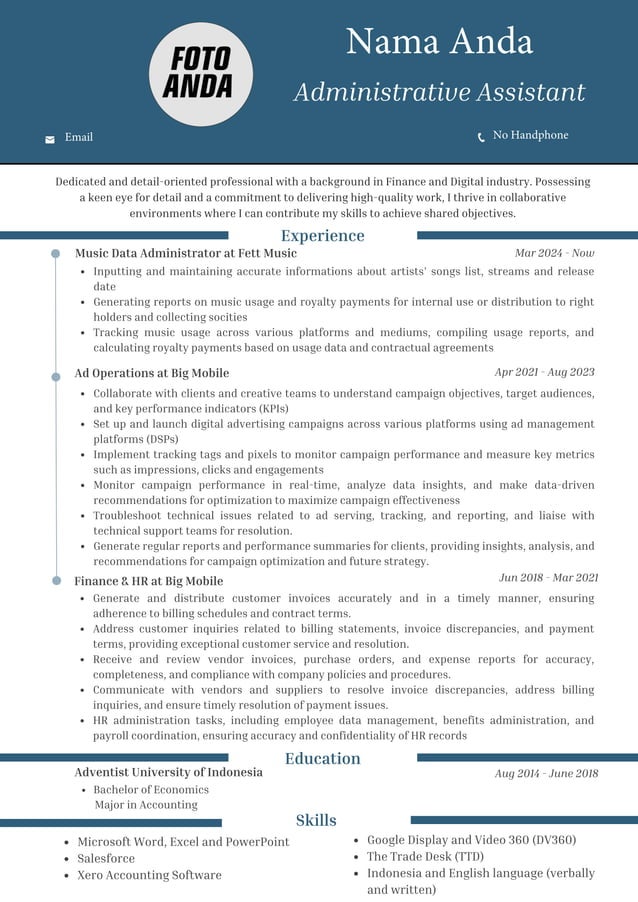 Contoh CV Bahasa Inggris untuk Bagian Asisten Administrasi | PDF