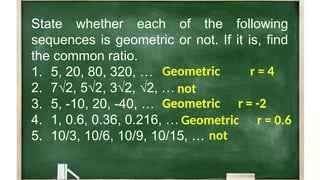 GRADE10 MATH ILLUSTRATING THE GEOMETRIC SEQUENCE | PPTX