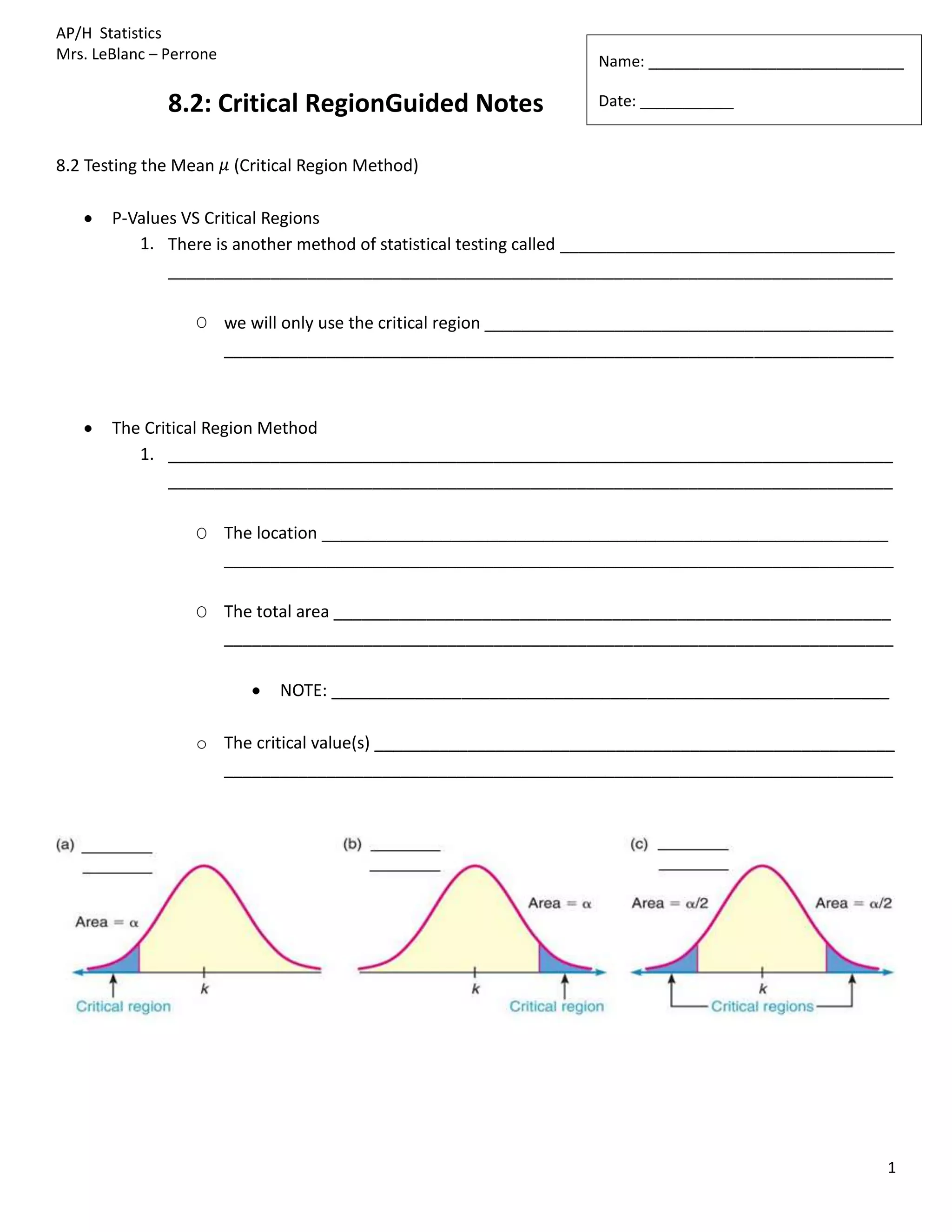 8.2 critical region guided notes | DOCX