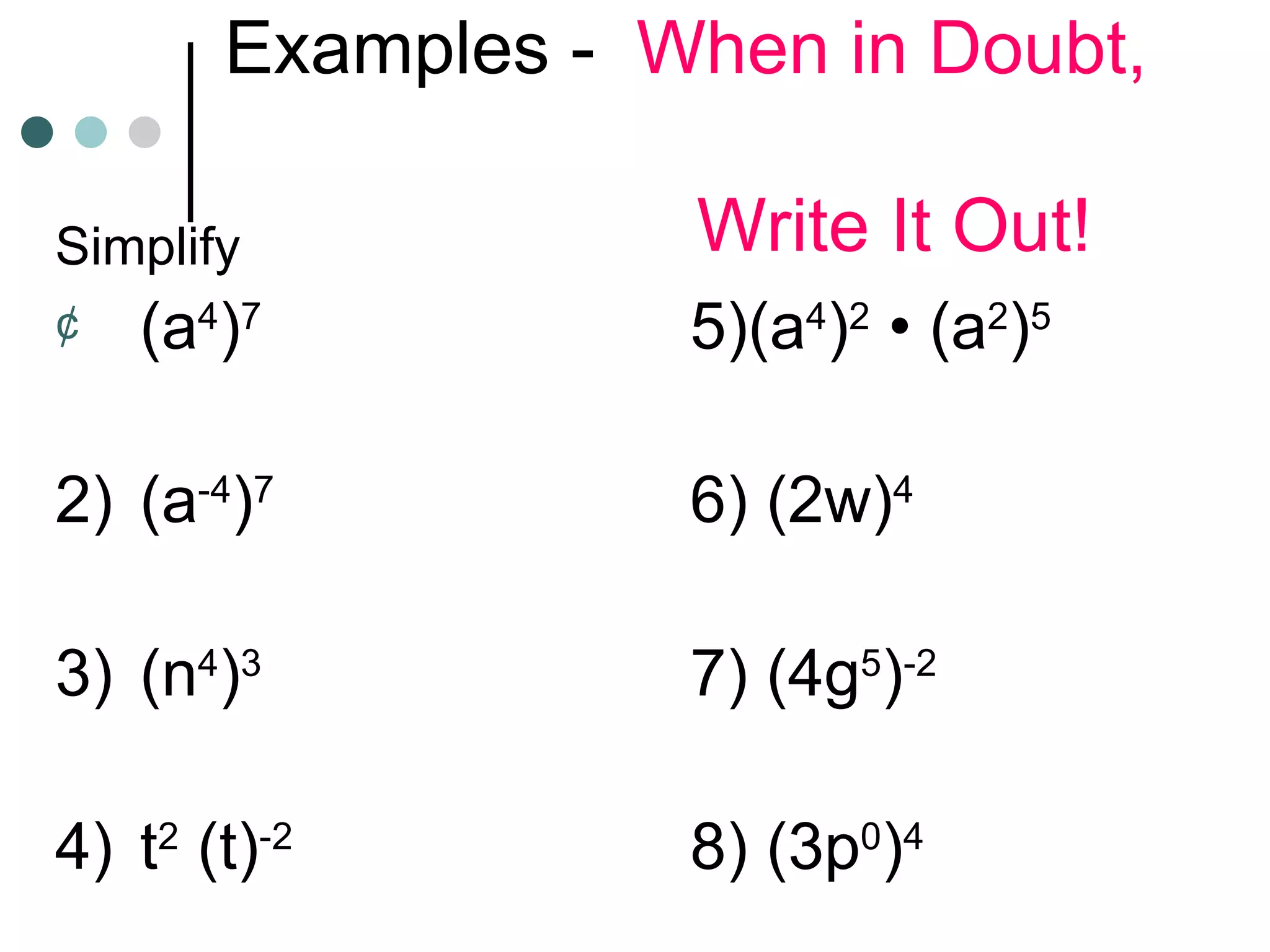 More multiplication properties of exponents | PPT