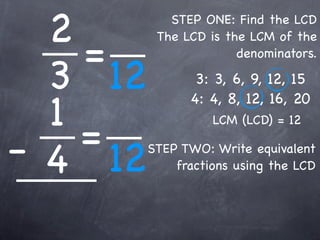 8-6 Subtr. Fractions: Unlike Denominators | KEY