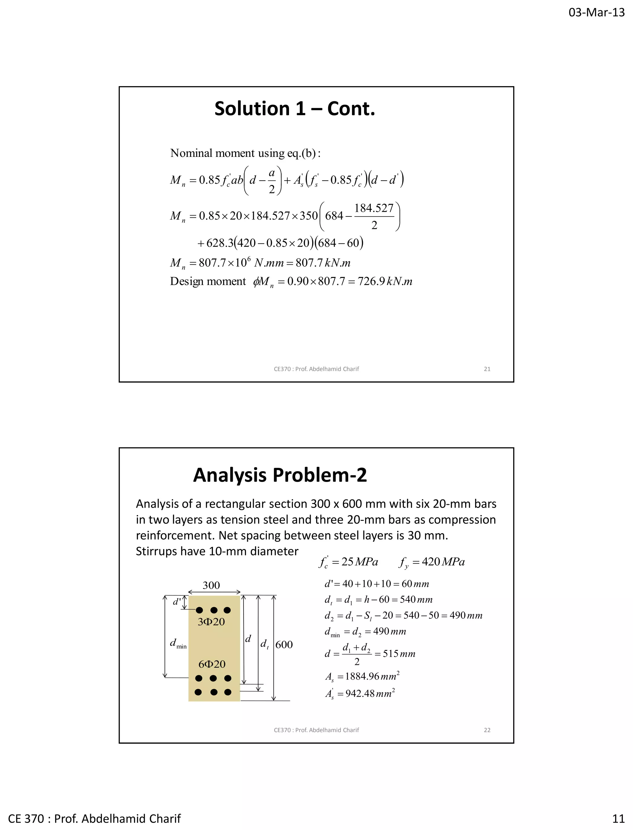 Lec07 Analysis and Design of Doubly Reinforced Beam (Reinforced ...