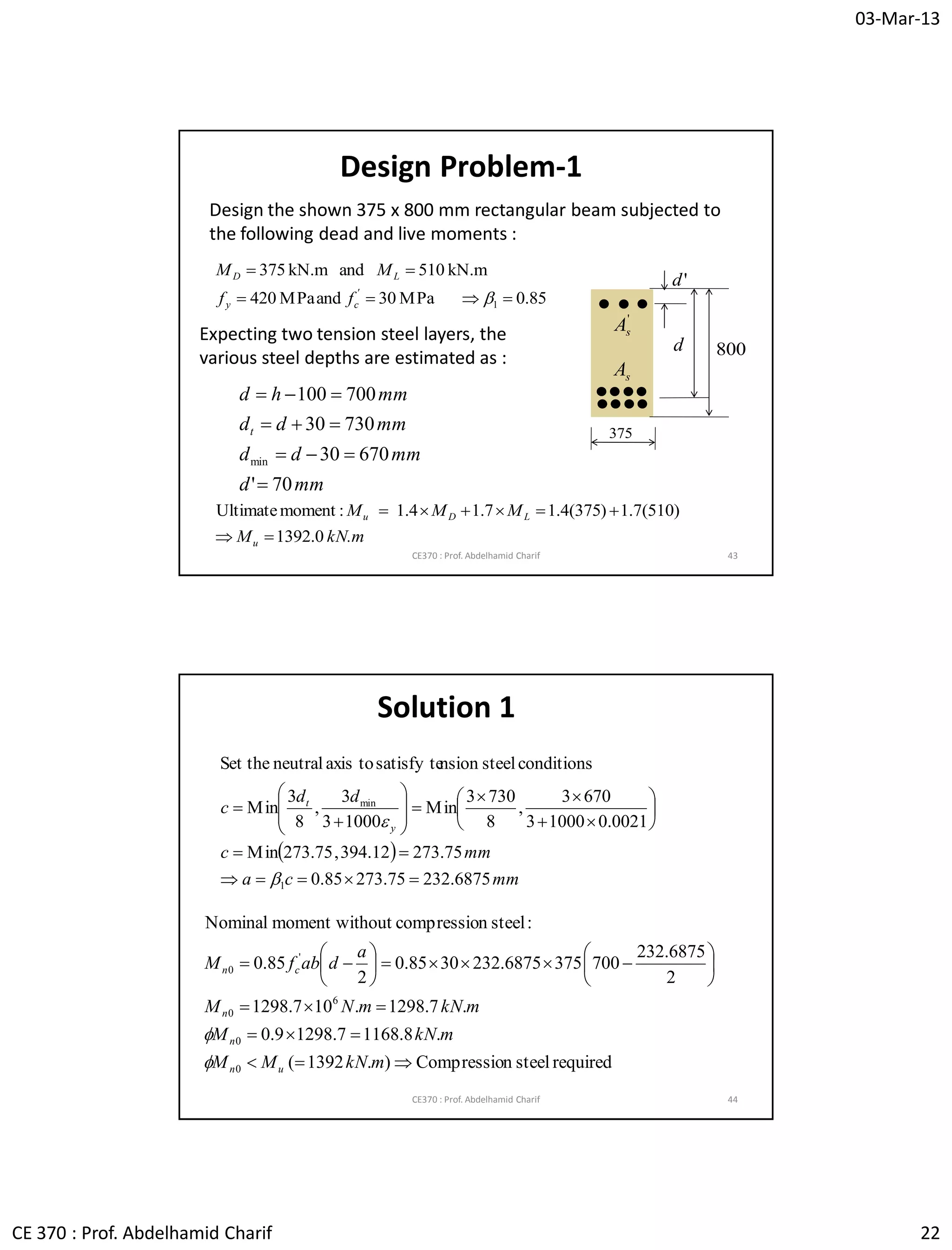 Lec07 Analysis and Design of Doubly Reinforced Beam (Reinforced ...